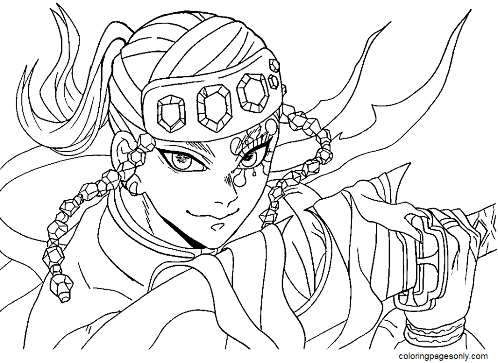 Coloriage Tengen Uzui souriant imprimer